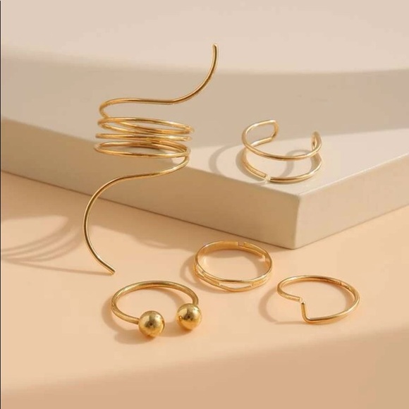 Jewelry | 5pc Gold Stackable Adjustable Ring Set | Poshmark